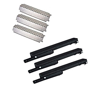 Votenli C2490A(3-Pack) S9401A(3-Pack) 15" Stainless Steel Heat Plate and 13 3/4” Cast-Iron Grill Pipe Burner Replacement for Charbroil 463240804, 463240904, 463241704, 463241804, 463247004, 463247504