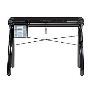 Futura Crafting, Drafting, Drawing Table with Adjustable Top, Black and Black Glass