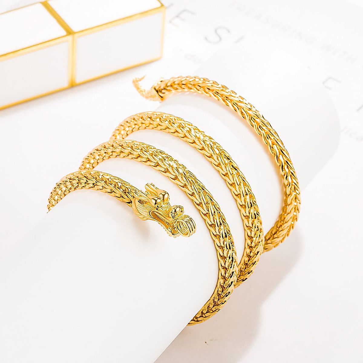 Dankadi Men 925 Sterling Silver Dragon Necklace 24K Gold Plated Vintage 5MM 20 "22" 24 "26" Franco Link Curb Chain Choker Fashion Punk Gold Fine Jewelry Gift (26 inch, Golden)