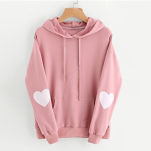 IEason,Womens Long Sleeve Heart Hoodie Sweatshirt Jumper Hooded Pullover Tops Blouse (3XL, Pink)