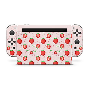 Tacky Design Strawberry Skin Compatible with Nintendo Switch Skin Wrap Cover, Kawaii Skin for Nintendo Switch Stickers, Premium Vinyl 3M Full Wrap Decal, Compatible with Joy-Con, Console, Dock.