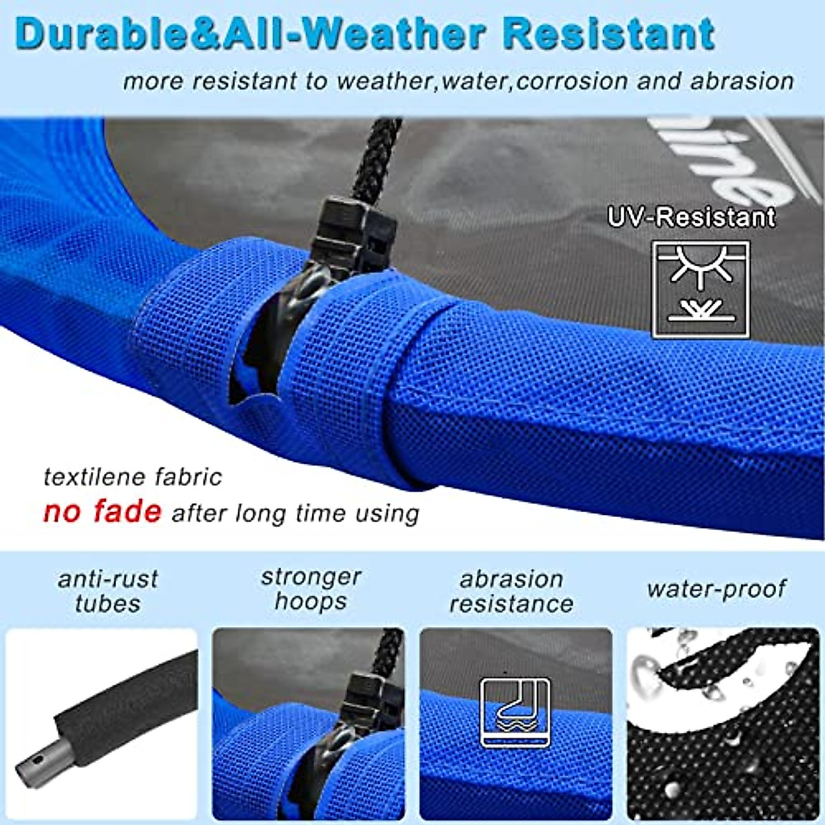 43” Saucer Tree Swing,700lbs Weight Capacity,Waterproof Textilene 360 Degree Rotation w/ 1 Swivel,2 Adjustable Ropes&2 Hanging Straps,Easy to Install,for Kids Adults Backyard,Playground(Blue)