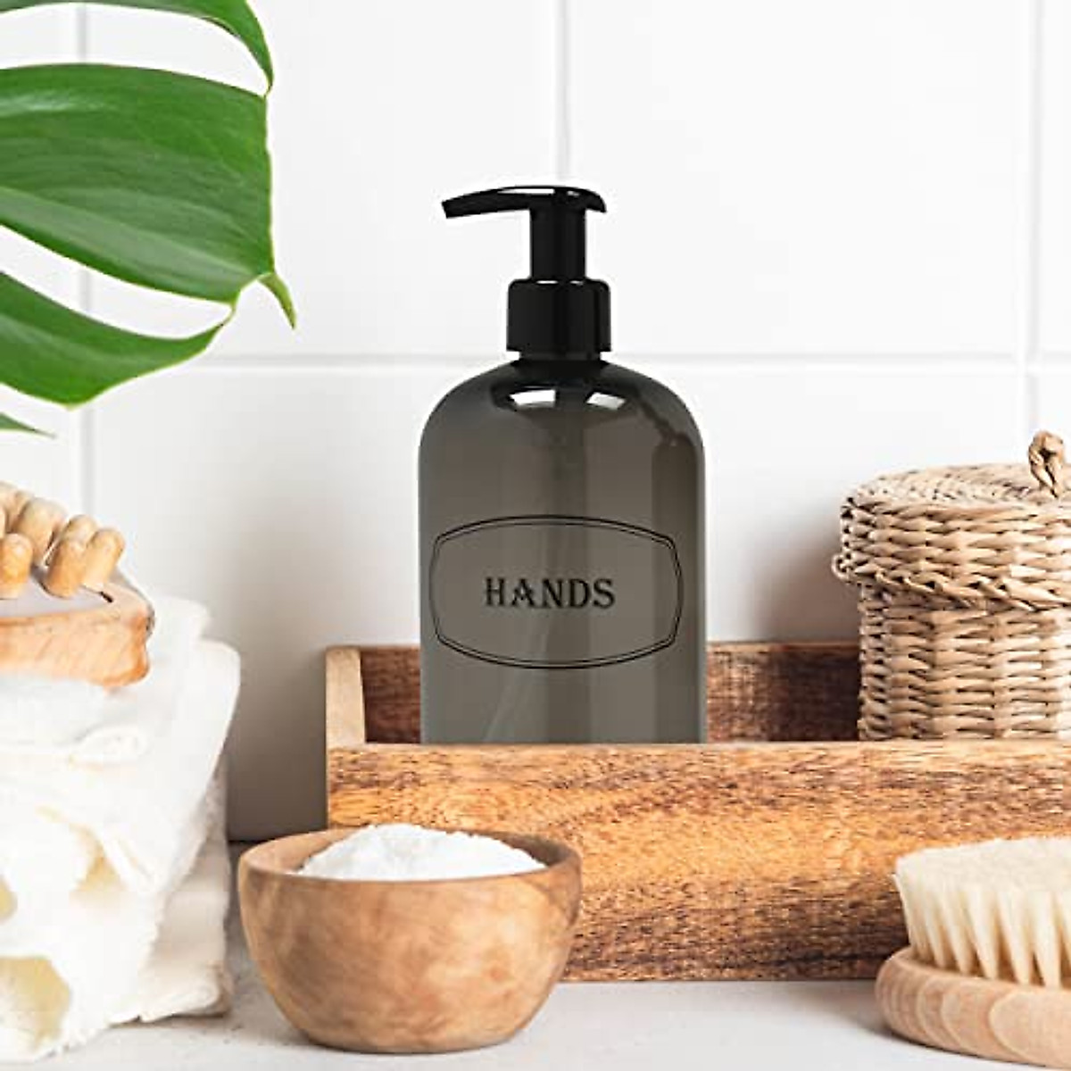 Bottiful Home-16 oz. Gray Plastic Shampoo, Conditioner, Wash, Hands, Dishes Refillable Reusable Shower & Kitchen Bottles-Black Lotion Pumps-2 Twist-on Funnels for Hands-Free Refills-Bundle