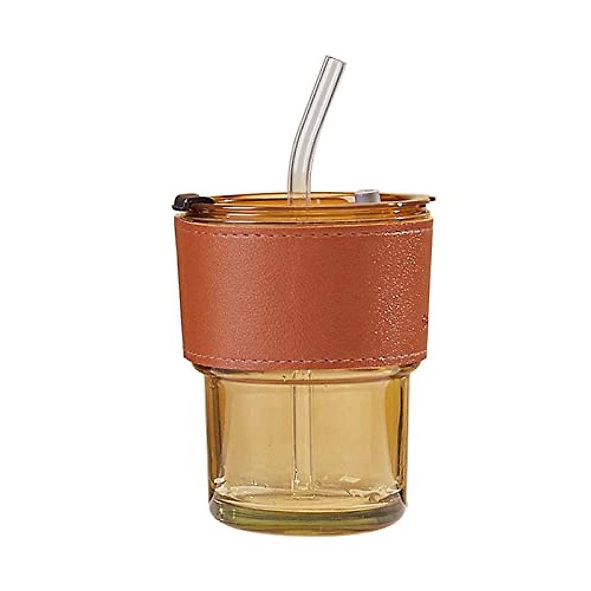 OUSFANAM Drinking Glass Cups With Bamboo-Lid And Straw Iced Coffee-Cup Suitable For Juice Water Soda-Tea Girl Birthday Gift 400ML Spill Proof Straw Cups For Adults