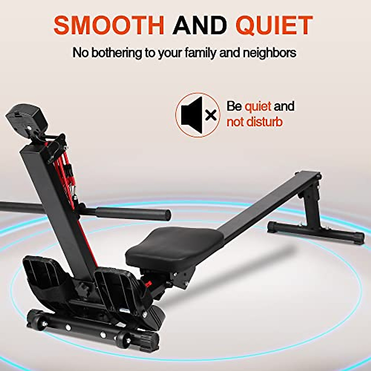 Rowing Machines for Home Use, Foldable Rowing Machine, Elastic Rower Indoor Row Machine with 3 Adjustable Levels, LCD Display & Comfortable Seat Cushion (Black&Red)