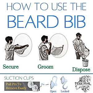Beard Catcher Kit, 2 Beard Apron/Bib for Mess-Free Shaving+ 6 Suction Cups+ Transparent Beard Shaper with Comb+ Carrying Cloth Bag, Perfect For Men/Boyfriend/Father/Husband/Roommate (WHITE)