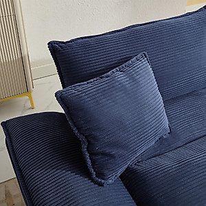 Anwick Loveseat Sofa 84" Deep Seat Corduroy Couch, Upholstered 2 Seater Sofa with Pillows, Modern Comfy Sofas for Living Room Bedroom Apartment (Blue)