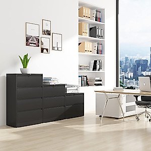 Aobabo 4 Drawer Lateral Steel File Organizing Cabinet with Locking System and Adjustable Hanging Bars for Letter/Legal Size Paper, Black