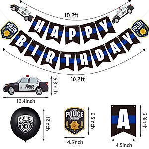 32 Pieces Police Birthday Party Decorations Set Police Party Swirls Set Including 20 Police Party Latex Balloons 2 Police Banners 10 Police Hanging Swirls for Police Themed Birthday Party
