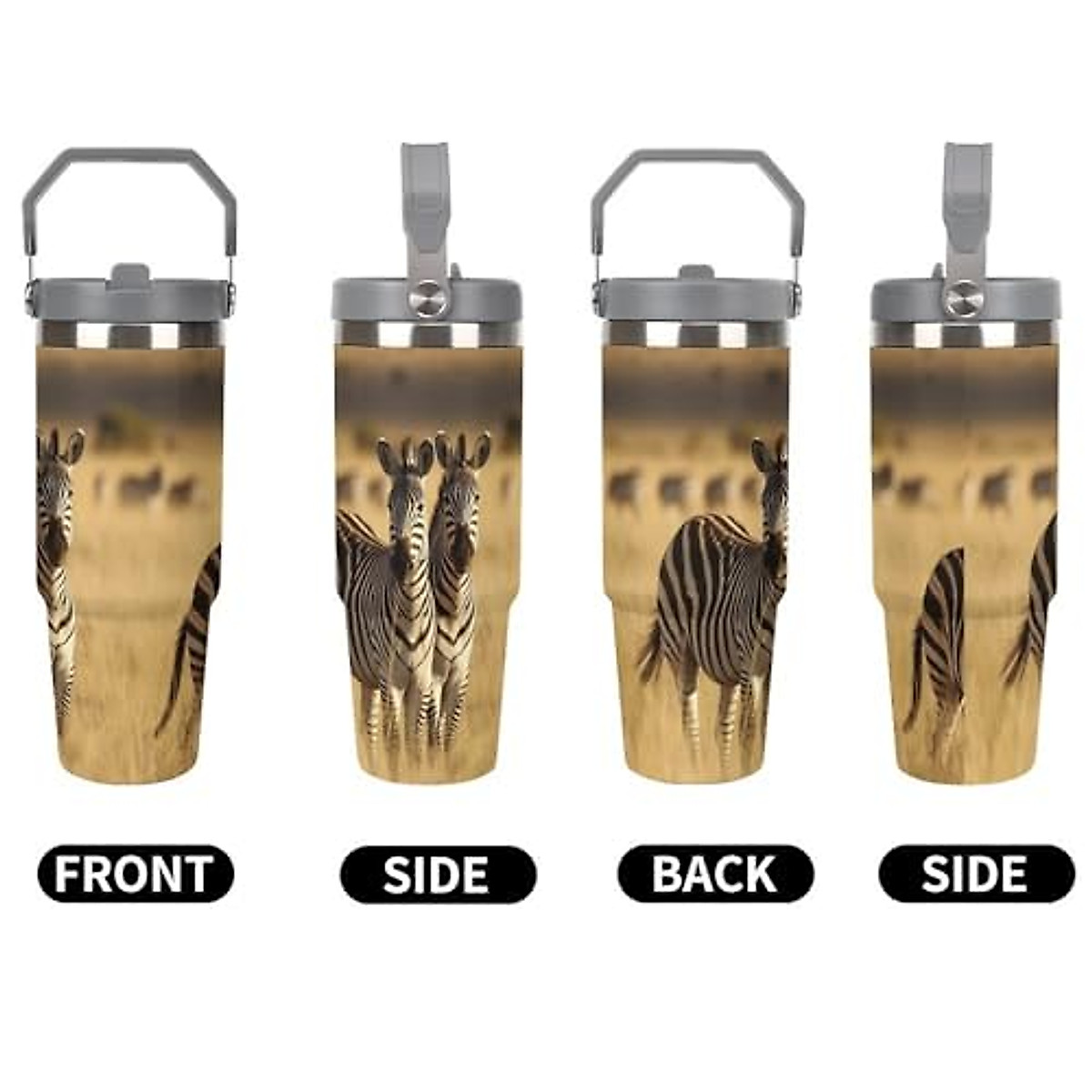 BWQJKUO Large Capacity Car Cup 30 Oz Stainless Steel Zebras in The Grass of The Savanna Printed Travel Mug Leak-proof Flip Straw Tumbler with Handle,keeps Cold Or Ho