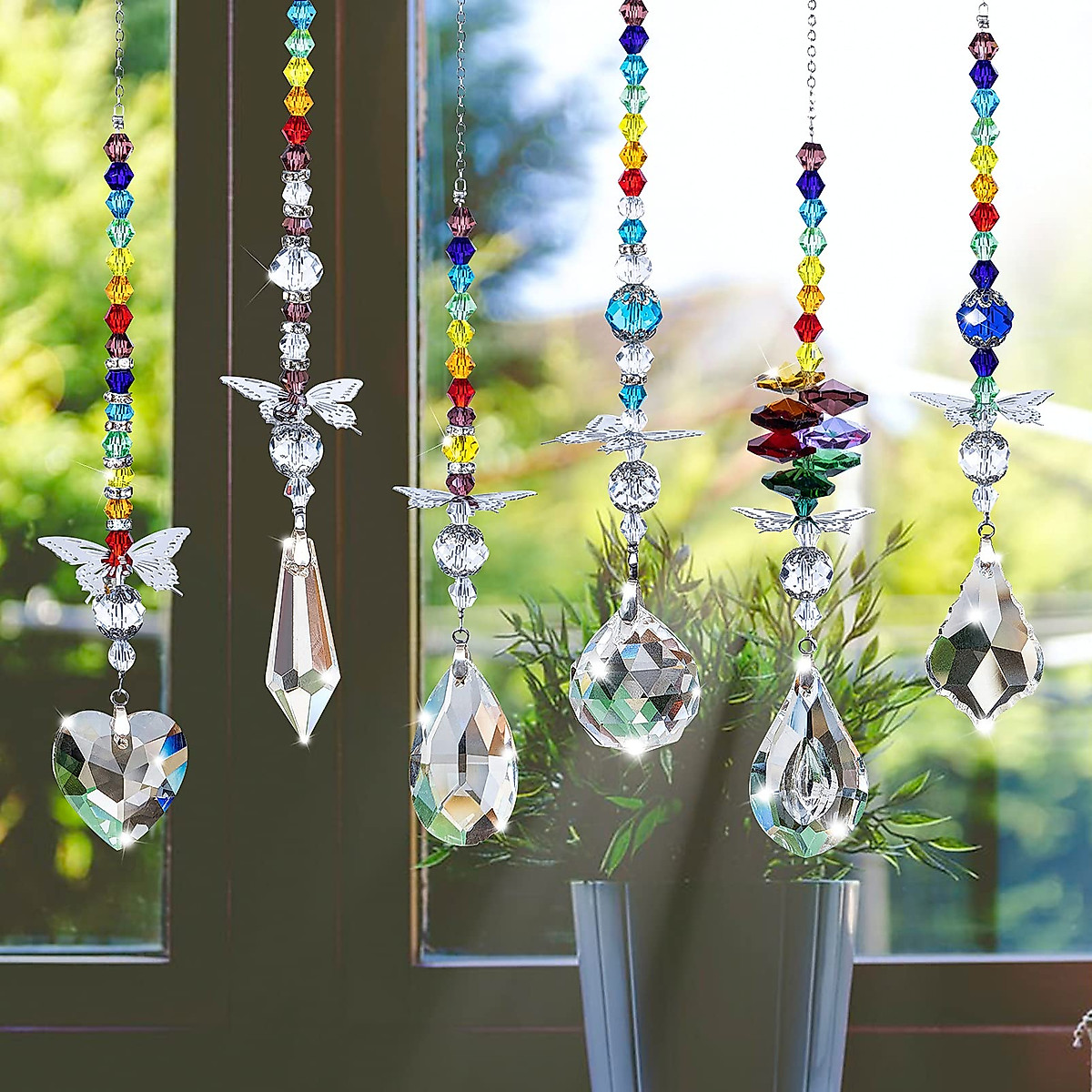 Crystals Ball Prisms Sun Catcher for Window Rainbow Maker with Butterfly Hanging Ornament for Home,Office,Garden Decoration, Pack of 6 Gift for Mother and Friend