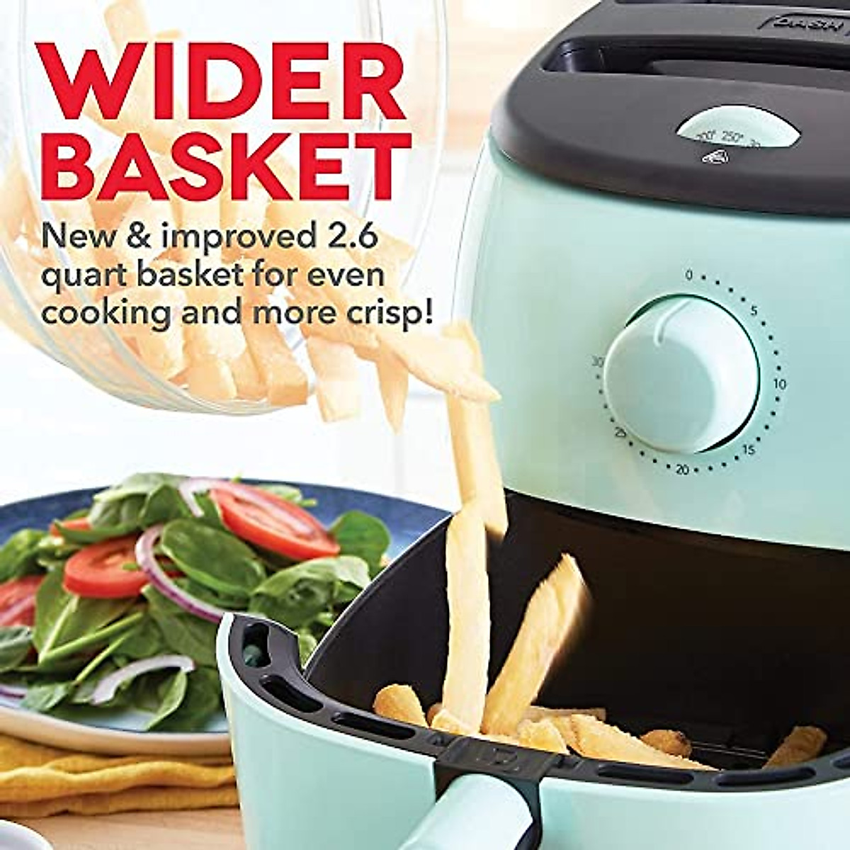 DASH Tasti-Crisp™ Electric Air Fryer Oven Cooker with Temperature Control, Non-Stick Fry Basket, Recipe Guide + Auto Shut Off Feature, 1000-Watt, 2.6Qt, Aqua