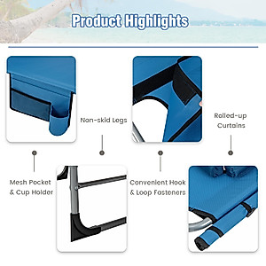 GYMAX Lounge Chair for Outside, 400 LBS Tanning Chair with Face/Arm Hole, Adjustable Backrest & Hand Shoulder Strap, Sunbath Beach Chaise Lounge for Outdoor, Backyard, Poolside (1, Blue)