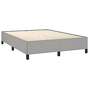 vidaXL Bed Frame Home Indoor Bed Accessory Bedroom Upholstered Wooden Double Bed Base Frame Furniture Light Gray 59.8"x79.9" Queen Fabric