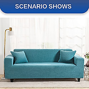 TVPFM Jacquard Furniture Protector, 2 Seater 3 Seater Elastic Bottom Sofa Cover Soft Stretch Sofa Slipcover for Living Room Pets Cat Dog-Blue B-4 Seater