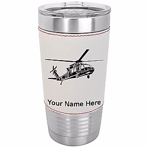 LaserGram 20oz Vacuum Insulated Tumbler Mug, Military Helicopter 1, Personalized Engraving Included (Faux Leather, Baseball Style)