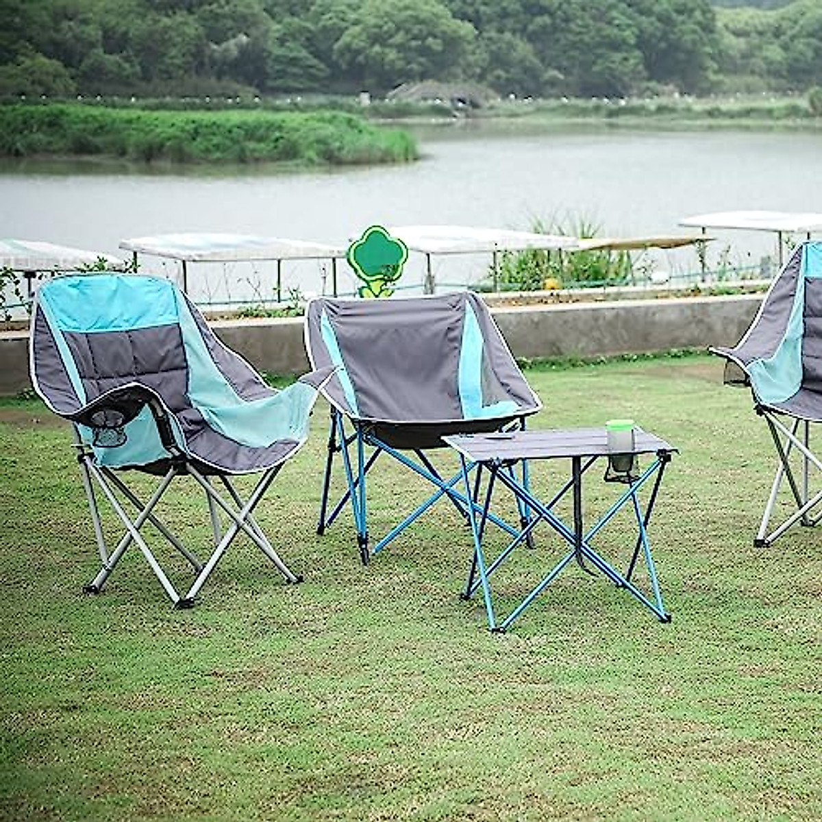 SUNNYFEEL XL Padded Oversized Camping Chair, Heavy Duty Folding Camp Chairs w/Cup Holder and Carry Bag, Portable Lawn Chairs, Foldable Outdoor Sofa for Adults, Sports, Tailgating, Beach,RVing
