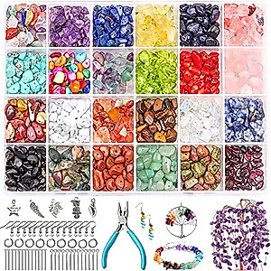 FEEIN Crystal Beads for Jewelry Making Kit, 1045 Pcs Natural Crystal Chips Stone Beads, Irregular Gemstones Crystals Kit with Dangles, Open Jump Rings for DIY Crafts Necklace Earrings Rings Making