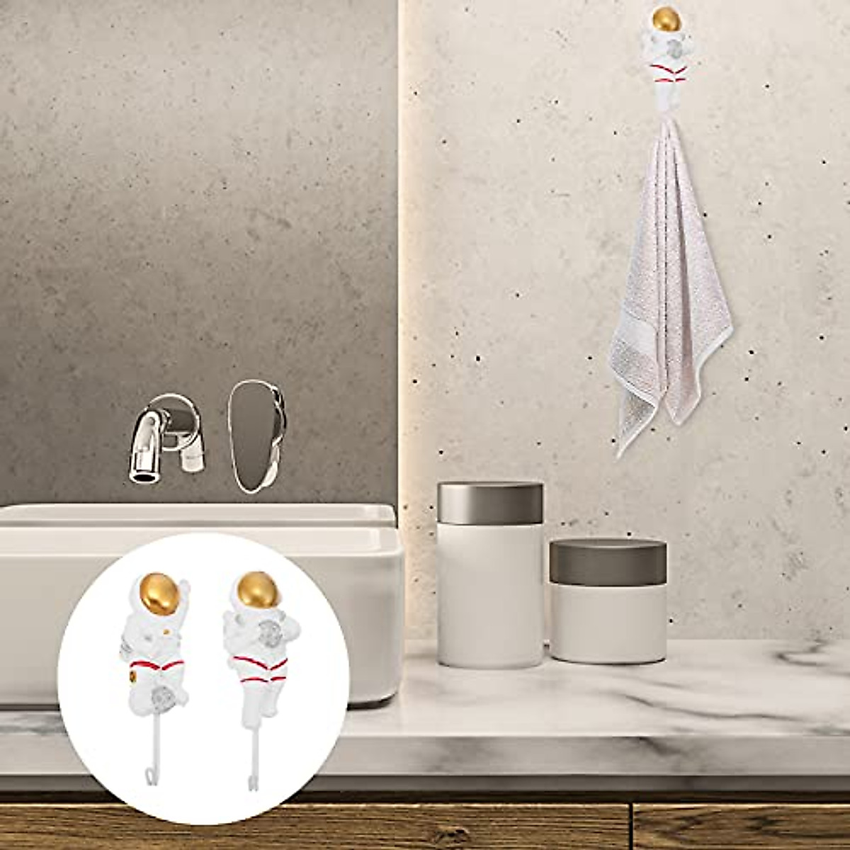 Hoement 2 pcs Hat Back Hanging Wall- Accessories Free Mudroom Adhesive Astronaut Decorative Mounted Statue Scarves Sculptures Clasps Towel Door Decoration for Rack Towels Sticky Heavy