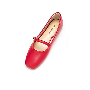 C.Paravano Mary Jane Shoes for Women | Womens Square Toe Flats | Mary Jane Flats | Women's Flat (Size 7,Red_d)