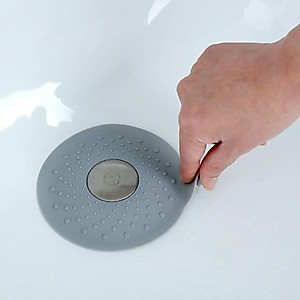 SlipX Solutions Gray Drain Stopper Fits Over Drains to Prevent Leaks (Covers Standard Tub & Sink Drains, Silicone & Stainless Steel)