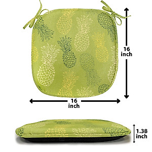 Ambesonne Green Leaf Chair Seating Cushion Set of 6, Hand Drawn Style Exotic Pineapple Fruit Tropical Summer Theme, Anti-Slip Seat Padding for Kitchen & Patio, 16"x16", Apple Green and Fern Green