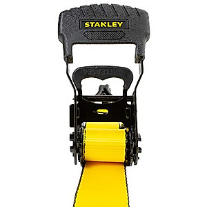 STANLEY S1007 Black/Yellow 1.5" x 16' Ratchet Tie Down Straps - 1,100 lb Safe Working Load / 3,300 lb Break Strength, 2 Pack