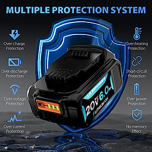 LILEIPOWER 4 Pack 20V 6.0Ah Replacement for Dewalt 20V Max Battery Compatible with Dewalt 20 Volt XR Max Lithium-ion Battery DCB205 DCB206 DCB207 DCB204 DCB203 DCD DCF DCG Series Cordless Power Tools