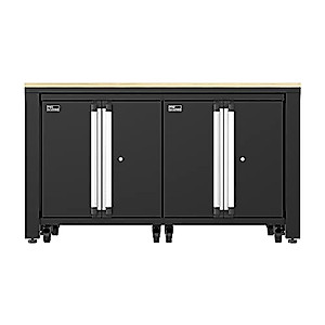 ClosetMaid ProGarage Garage Storage Base Cabinets & Workbench Top 3-Piece Set, Custom, Durable, Adjustable, Steel Construction, Black