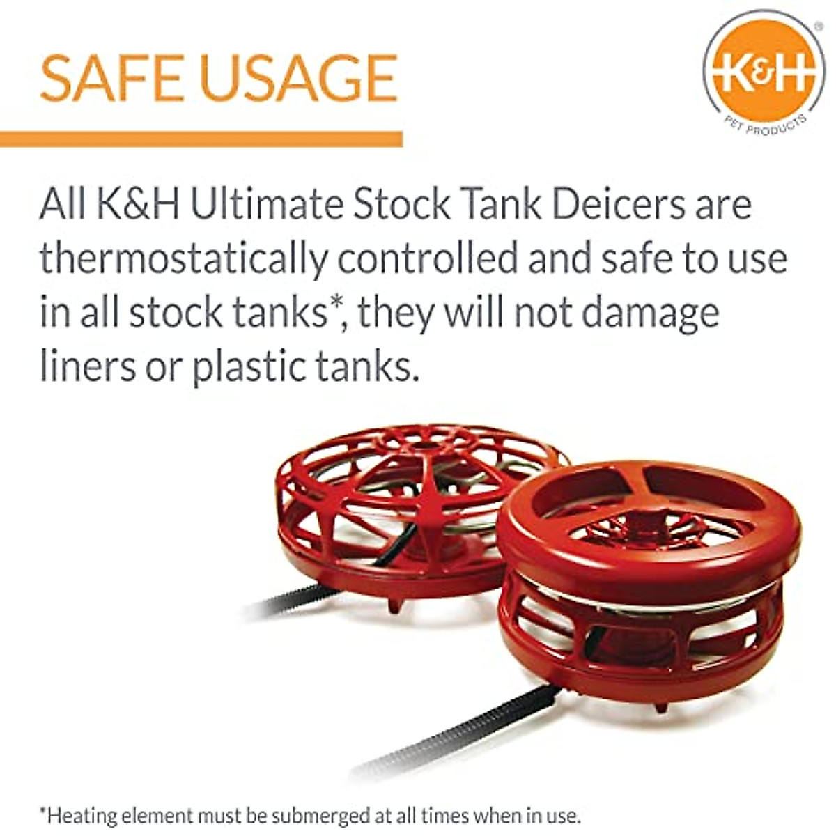 K&H Pet Products Ultimate Stock Tank Deicer w/ Cord Clip Red 750 Watts