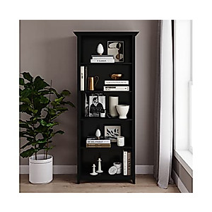 SIMPLIHOME Amherst SOLID WOOD 70 inch x 30 inch Transitional 5 Shelf Bookcase in Black with 5 Shelves, for the Living Room, Study and Office