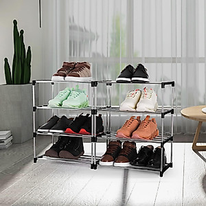 Xerhnan 4-Tier Stackable Small Shoe Rack, Lightweight Shoe Shelf Storage Organizer for Entryway, Hallway and Closet(Black)