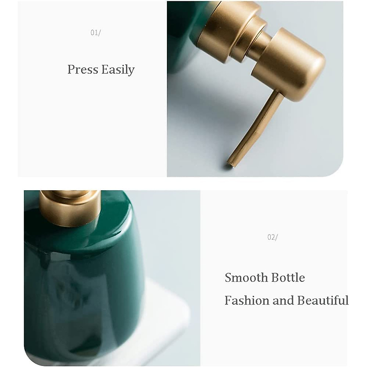 OUSIKA soap Dispenser Ceramic Soap Pump Refillable Matte Metal Pump Lotion Dispenser Non-Slip Bathroom Home Hotel 320 Ml / 10.8 Oz Soap (Color : White)