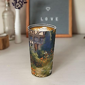 GTKSYNVE Reusable Coffee Mug with Lid and Handle, Cottage Garden Tumbler for Hot & Cold Drinks 16oz Stainless Steel Insulated Coffee Tumblers Double Wall Vacuum Thermal Cup