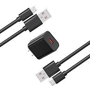 3FT Micro & USB C Cable with AC Wall Block Charger Compatible with Old & New Kindle Paperwhite, Signature, Oasis, Scribe, Voyage, DX, Keyboard, Fire, Kids