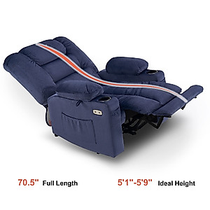 MCombo Electric Power Recliner Chair with Heat and Massage, USB Ports, Cup Holders, Powered Reclining for Living Room 6079 (Navy Blue Medium 22.2" Seat Width)