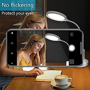 GOLSPARK LED Desk Lamp, Touch Control Desk Lamp Rechargeable 3 Color Modes with Stepless Dimmable, 360°Flexible Desk Lamp with Pen Holder, Battery Operated White Desk Lamp for Students, Dorm Reading
