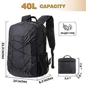 Celvetch Hiking Backpack for Women Men - 40L Camping Backpack Packable Backpack for Travel Lightweight Casual Daypack Backpacks - Black