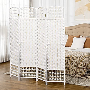 HOMCOM 4 Panel Room Divider, Folding Privacy Screen, 5.6' Room Separator, Wave Fiber Freestanding Partition Wall Divider for Rooms, Home, Office, White