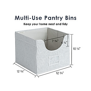 StorageWorks Closet Storage Bins, Closet Shelf Organizers, Fabric Storage Bin, Closet Organizer Bins with Cutout Window and 2 Handles, Clothes Storage Organizer, Medium, Grey and White Stripes, 3-Pack