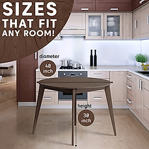 DAIVA CASA Orion Round Dining Table for 4 Person - Birch Solid Wood Kitchen & Dining Room Furniture - Mid Century Modern Scandinavian Style – Dark Brown Kitchen Table 40 inch