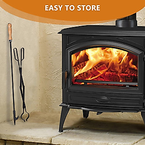 Heavy Duty 32” Long Fireplace Fire Pit Campfire Poker Stick and 26” Fireplace Tongs Tool Sets, Log Grabber, Rust Resistant Black Finish Camping Fireplace Tools for Indoor/Outdoor