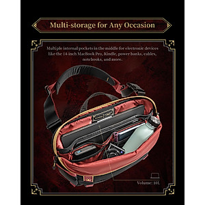 tomtoc Royal Order-themed EDC Sling Bag L for MacBook Pro 14-Inch M1/M2/M3 Pro/Max, Minimalist Chest Shoulder Backpack Crossbody Bag, Water-resistant Lightweight Everyday Carry Bag for Travel, Work