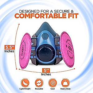 Breath Buddy Respirator Mask (Plus Safety Glasses) Reusable Professional Breathing Protection Against Dust, Lead Paint (750P3)