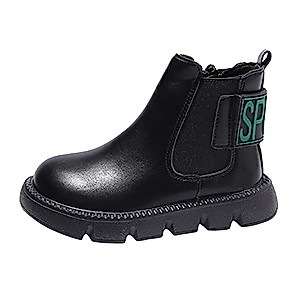 Kids Shoes Solid Color Short Boots Shoes Fashion Non Slip Breathable Nude Women Boots Dress Shoes with Buckles (Black, 8-9 Years Little Child)