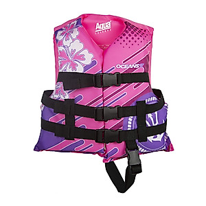 Oceans7 US Coast Guard-Approved, Type III – Kids Life Jacket – Personal Flotation Device with with Comfortable Flex-Form-Fit Open-Sided Design – Pink/Berry