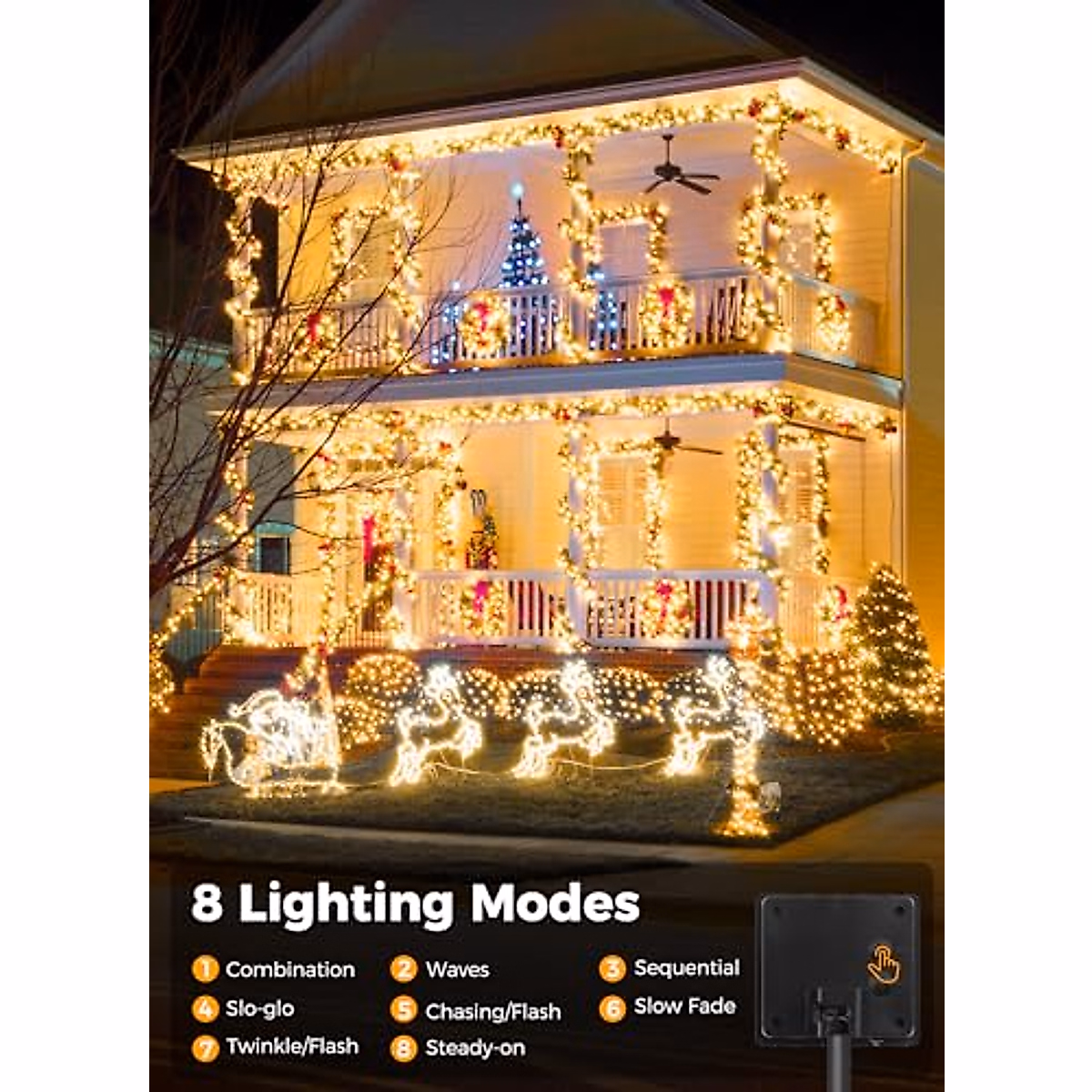 2-Pack 480LED 170FT Total Solar Outdoor Lights IP65 Waterproof Solar Powered Lights with 8 Lighting Modes for Party Garden Yard Home Holiday Tree Decoration Lighting, Warm White