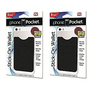 Phone Pocket Stick On Smart Phone Wallet - RFID Blocking for Credit Cards, Cash, ID and More! Bonus 4 Pack Black