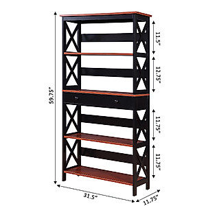 Convenience Concepts Oxford 5 Tier Bookcase with Drawer, Cherry / Black
