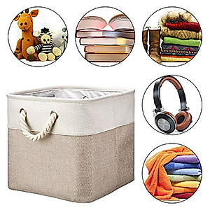 Robuy 3 Pack Storage Cube Bins Collapsible Sturdy cationic Fabric Storage Basket with Cotton Rope Handle For Organizing Shelf Nurery Home Colset 13x13x13 inch